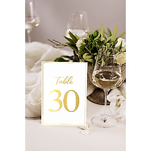 White Paper Gold Wedding Table Numbers, 1-30 And Head Table Card Included, Centerpiece Decorations,Double Sided 4x6 With Gold Stamping,For Table Number Holders