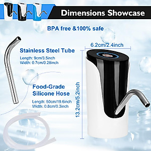 ZOOY 5 Gallon Water Dispenser Pump, Electric Water Bottle Pump USB Charging, Portable Camp Water Jug Dispenser Pump for Camping, Home, Office, Travel - Fits 2-5 Gallon Water Jugs Pump (White)