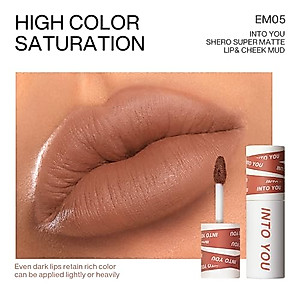 INTO YOU Matte Lipstick Lip Mud, Waterproof Long Lasting Smudge Proof Velvet Lip Stains, Multi-Purpose for Lip and Cheek, Non-Stick Cup Not Fade Lip Gloss Makeup Cosmetics Official Directly (EM05)