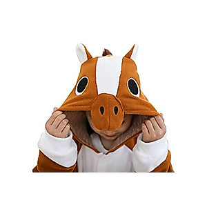 Brown Horse Cuddly Plush One Piece Pajamas Cosplay Costume for Kids 3t 4t 5t