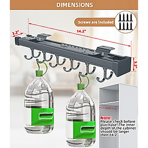 PrimZooty Pull Out Broom Holder, Multifunctional Slide Broom And Mop Storage/Organizer With Adjustable Double Row Sliding Hook, Garage Organization Hooks, for Closet Laundry Garage Kitchen - Dark grey