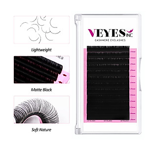 VEYES INC Cashmere Volume Lash Extensions C CC D DD LD L B J M Curl 0.03-0.20 thickness, Super Matte Black Individual Eyelashes Tray, Professional Supplies for Lash Techs (0.05 CC 12mm)