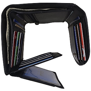 Women's Genuine Leather Compact Double ID Windows Credit Card Holder Wallet With Zippered Pocket by Moga (Black)