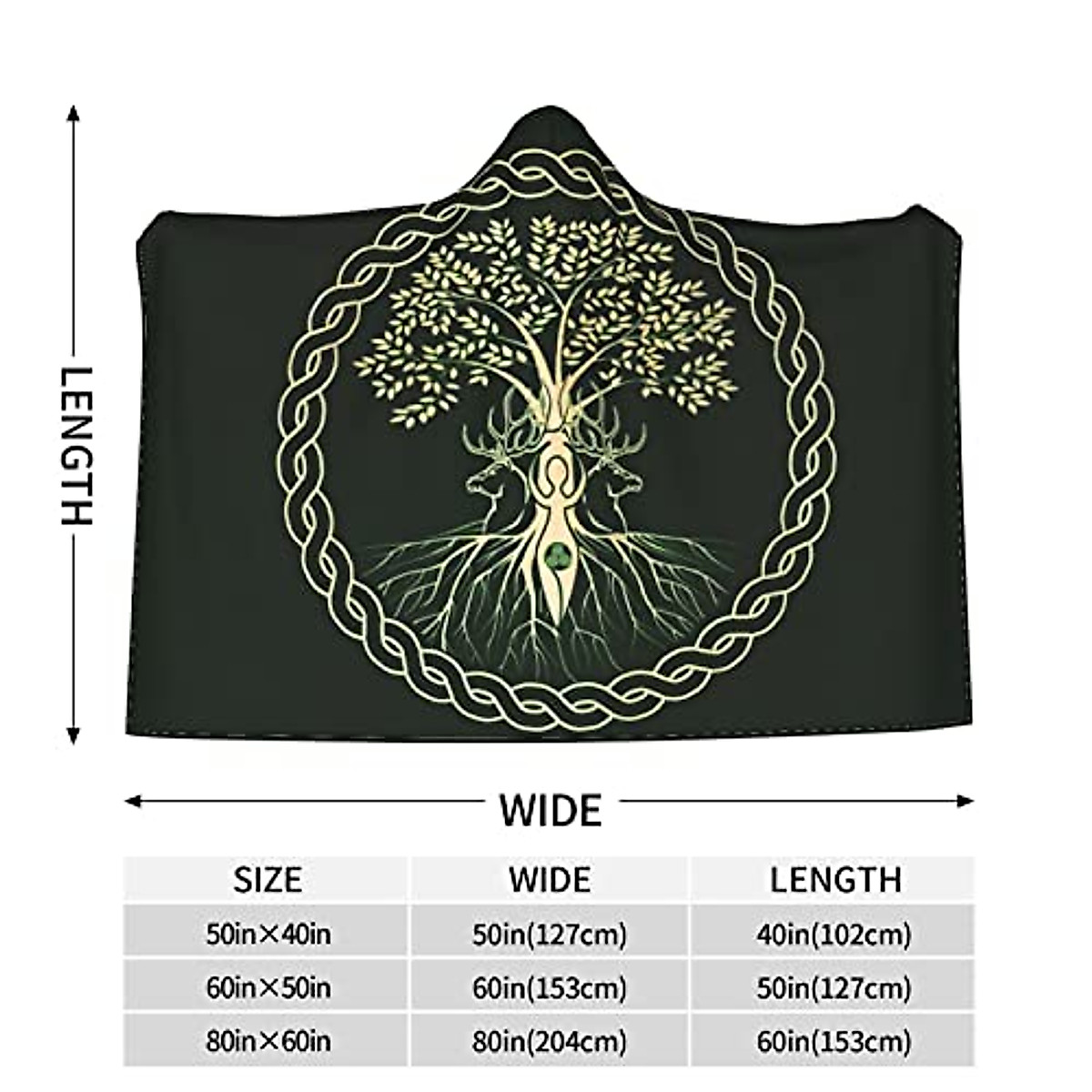 Christmas Yule Pagan Norse Wiccan Full Fleece Throw Cloak Wearable Blanket Flannel Fluffy Comforter Quilt Nursery Bedroom Bedding Decor Ornaments Queen King Size Plush Soft Cozy