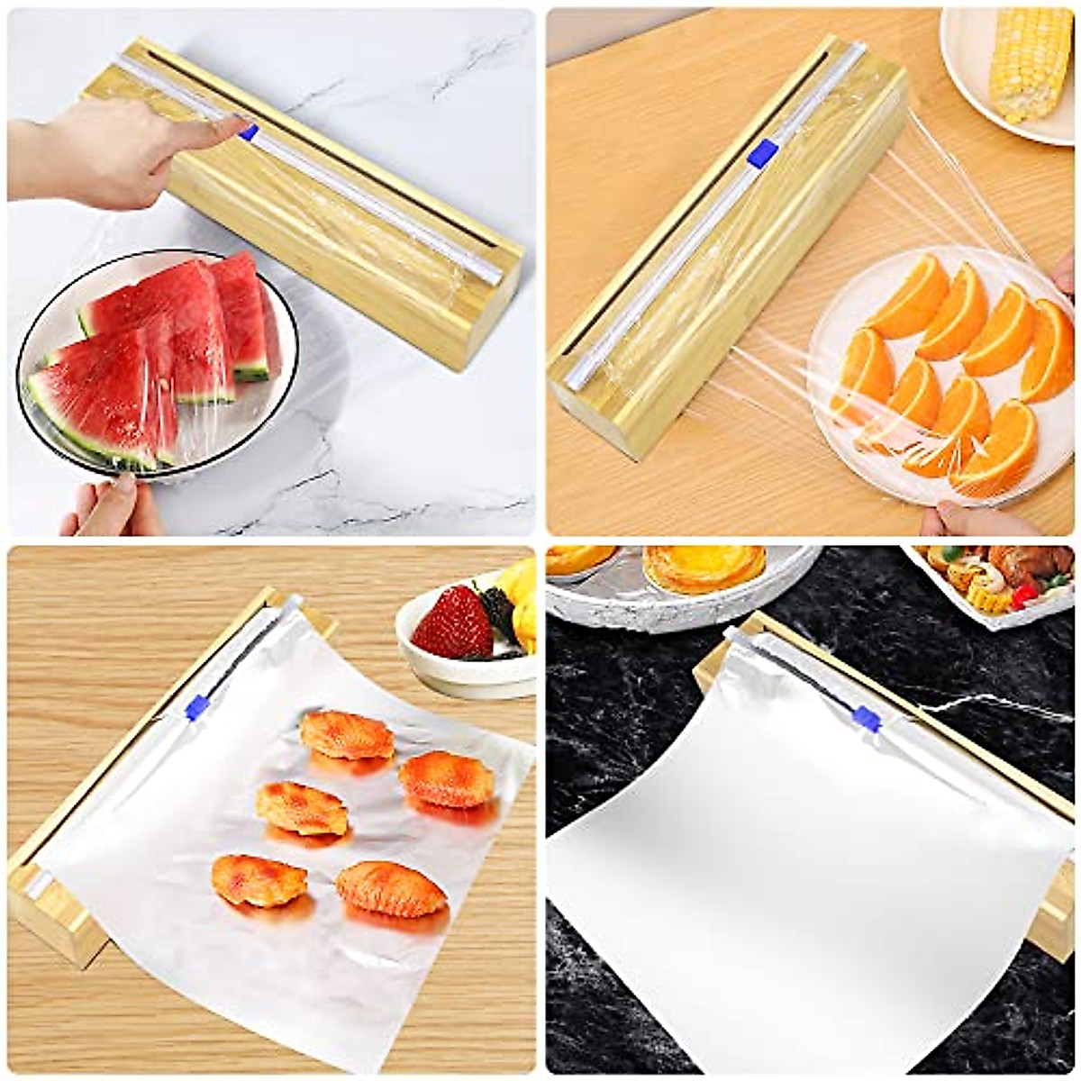 Sizet SIZET Bamboo Wood Plastic Wrap Dispenser with Cutter, Foil and Wax Paper Organizer Dispenser Drawer Compatible Brown 1 box 1 slots 1 box 1 slots 1 box 1 slots