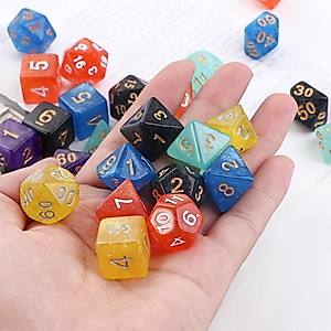 7 Pcs Colorful Glitter DND Polyhedral Dice, Acrylic Dice Durable Dice for Table Games, Role Playing, Family Party Favor(Glitter Pink)