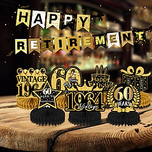 Refavor 9Pcs 60th Birthday Party Decorations - 60th Birthday Decor Men Women Black Gold Vintage Table Centerpieces Supplies 60 Years Birthday Party Decoration Aged to Perfection Tables Toppers