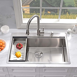 31 Inch Drop In Kitchen Sink Workstation- Wesliv 31x20 Inch Drop Sink Topmount Ledge Workstation Stainless Steel 16 Gauge Single Bowl Overmount Kitchen Sink with Cutting Board