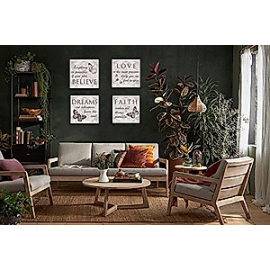 Butterfly Wall Art Grey Love Dream Faith Believe Quotes Pictures Bathroom Bedroom Living room Wall Decor Canvas Posters Prints (12 * 12inch*4)