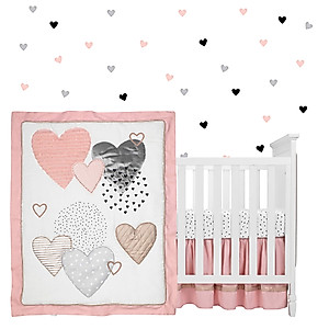 Lambs & Ivy Signature Heart to Heart 4-Piece Crib Bedding Set - Pink, Gray