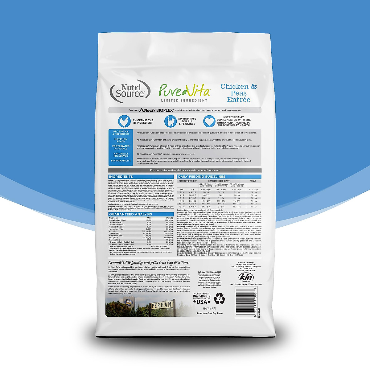 NutriSource Pure Vita Grain-Free Cat Food, Made with Chicken and Peas, 6.6LB, Dry Cat Food