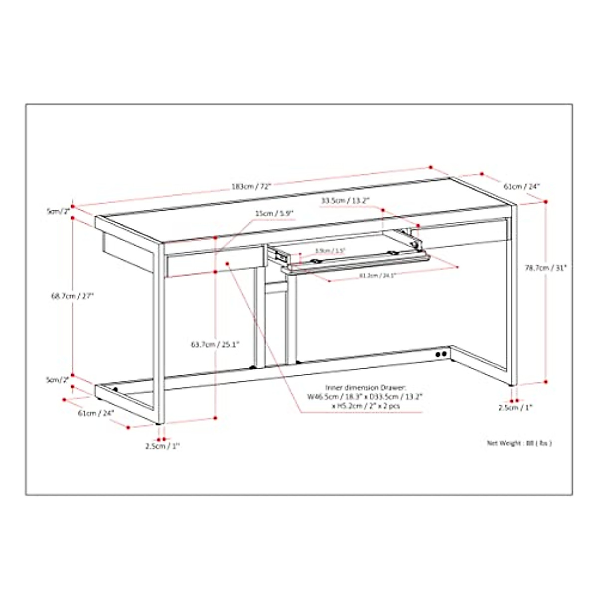 SIMPLIHOME Erina SOLID ACACIA WOOD Modern Industrial 72 inch Wide Large Desk,Office Desk, Writing Table, Workstation, Study Table in Distressed Charcoal Brown,