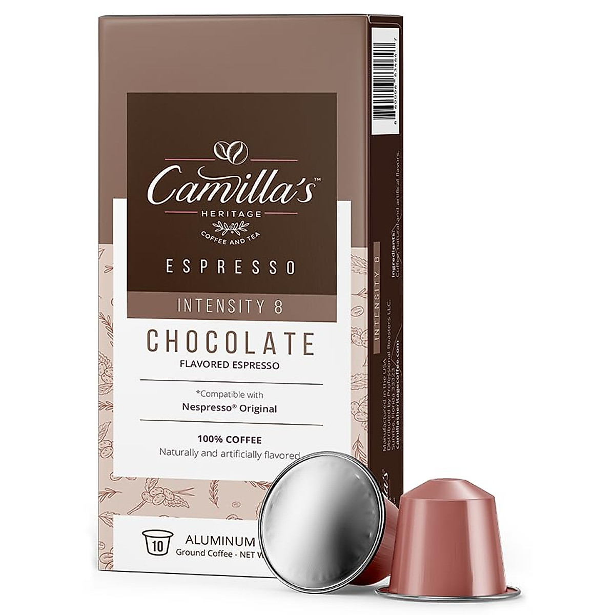 Camilla's Heritage Coffee, Espresso Capsules, 60 Flavored Coffee Pods, Medium Roast, Intensity 8, Single Cup Aluminum Coffee Cups, Nespresso Compatible Machine, Brews 1.35oz