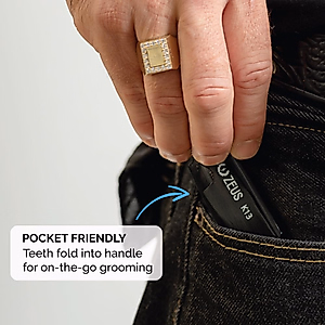 ZEUS Folding Mustache Comb, Handmade Saw-Cut Best Moustache Pocket Comb - (Traditional) - K11