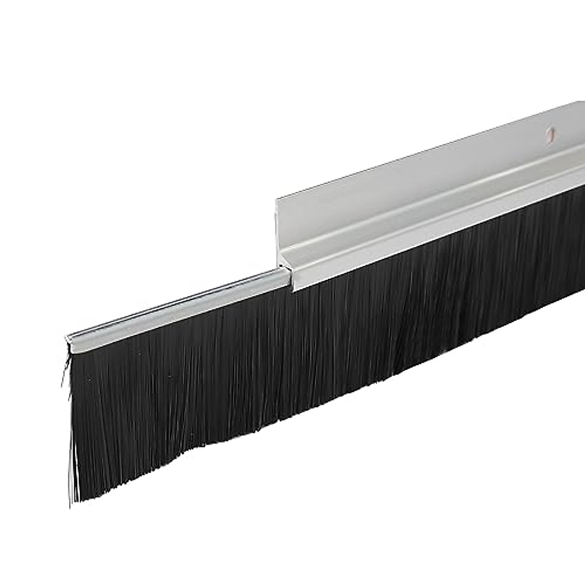 FarBoat Brush Door Seal Strip Aluminum Alloy Mounting Base Nylon Brush Gate Bottom Sealing Strip Garage Exterior Door Sweep Seal (Length 3.3Ft Silver)