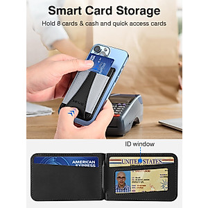 HiWe for Magsafe Wallet, Magnetic Wallet with Adjustable Stand, Eiffel-Tower Magsafe Wallet Stand for iPhone 16/16 Pro/15/14/13/12 Series, Open ID Window, 8 Card Holder, Vegan Leather, Black
