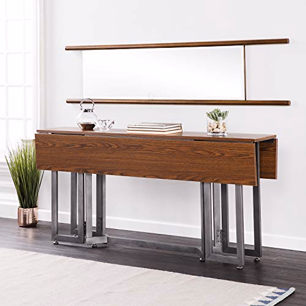 SEI Furniture Driness Drop Leaf Console to Dining Convertible Table, Dark Tobacco, Gunmetal Gray