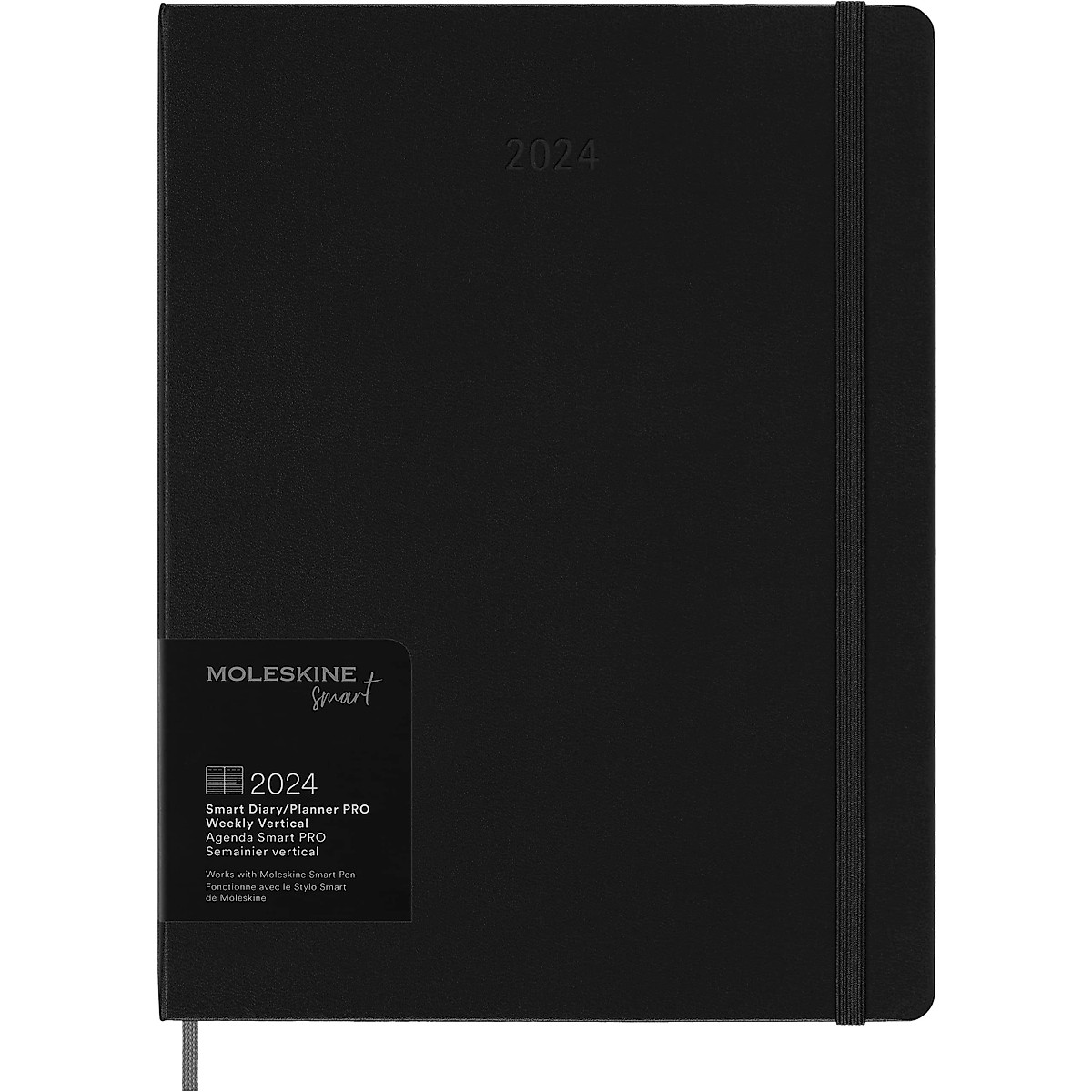 Moleskine 12 Month 2024 PRO Smart Weekly Vertical Planner, Hard Cover, XL (7.5" x 9.5") Black - Compatible with Moleskine Pen+ (Sold Separately)