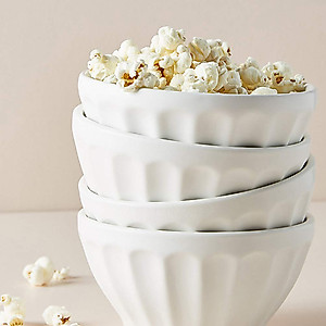 Foraineam Set of 6 Pcs 18 Ounce Porcelain Cereal Bowls Set White Fluted Bowl for Noodle, Cereal, Soup, Salad