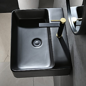 IKEBANA Wall Mount Sink Black,Modern Vessel Bathroom Sink 21"X 17",Modern Floating or Countertop Ceramic Washing Bathroom Sink,Black Rectangle Wall Mounted Lavatory Sink