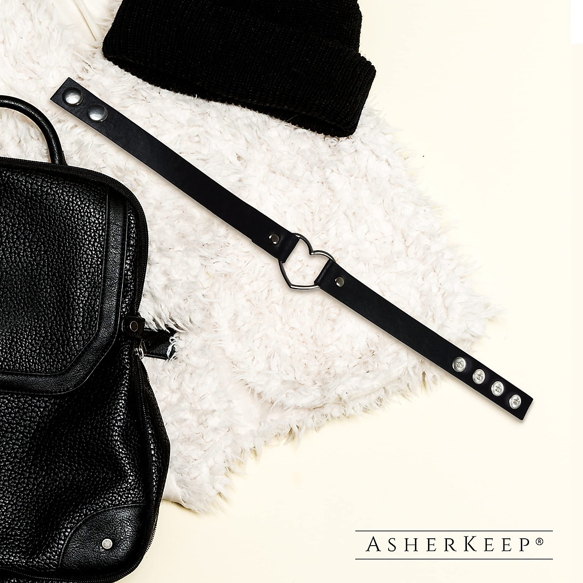 AsherKeep Black Heart Choker Necklace for Women - Goth Choker Necklace Kawaii Cute Chokers for Women Black Vegan Leather Choker Punk Halloween Costume