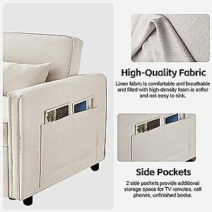 JEEOHEY 3-in-1 Convertible Sleeper Sofa Bed,54" Modern Linen Pull Out Couch Bed Futon Chair with Adjustable Backrest&Pillows,Furniture for Living Room Apartment Small Space,Beige