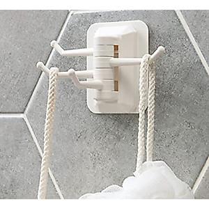 Fineget Wall Adhesive Hooks for Hanging Towel Key Hat Bathroom Kitchen Door Hooks 4 Rotatable Arms Sticky Retail Hooks White 8 Pairs