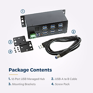 Industrial 12-Port USB 3.2 Gen 1 Hub with Status LEDs | Rugged Metal Chassis | 5Gbps Data | Wall & DIN-Rail Mounting