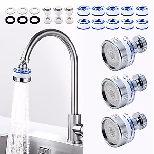 3 Pack Sink Water Filter Faucet, Universal 360 ° Rotating Kitchen Faucet Water Purifier, Bathroom Faucet Filter Removes Chlorine Fluoride Heavy Metals Hard Water for Home Kitchen & Bathroom