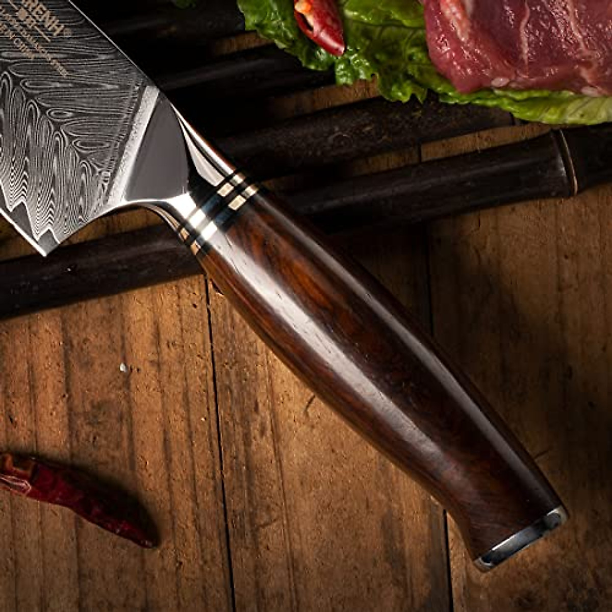 YARENH Damascus Chef Knife 8 Inch with Sheath, Professional Kitchen Knife, 73 Layers Japanese Damascus High Carbon Steel, Full Tang Sandalwood Handle, FYW Series