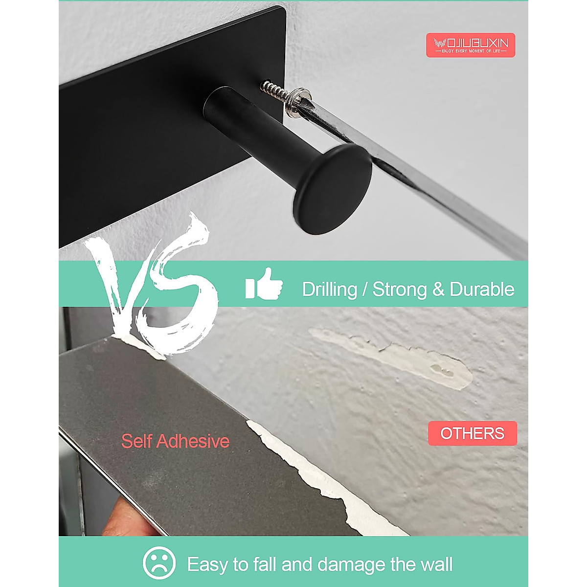 WOJIUBUXIN Hair Dryer Holder Wall Mount Matte Black Hair Dryer Holder for Bathroom Cabinet SUS 304 Stainless Steel Blow Dryer Holder Compatible with Dyson Hair Dryers