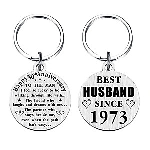 50th Wedding Anniversary Keychain Gifts, Best Husband Since 1973, 50 Year Anniversary Decoration for Him Men