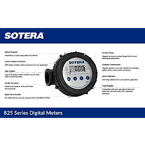 Sotera 825 1" 2-20 GPM(7-75 LPM) Digital Inline Nutating Disc Poly Chemical Transfer Meter, 125 PSI (8.6 bar)
