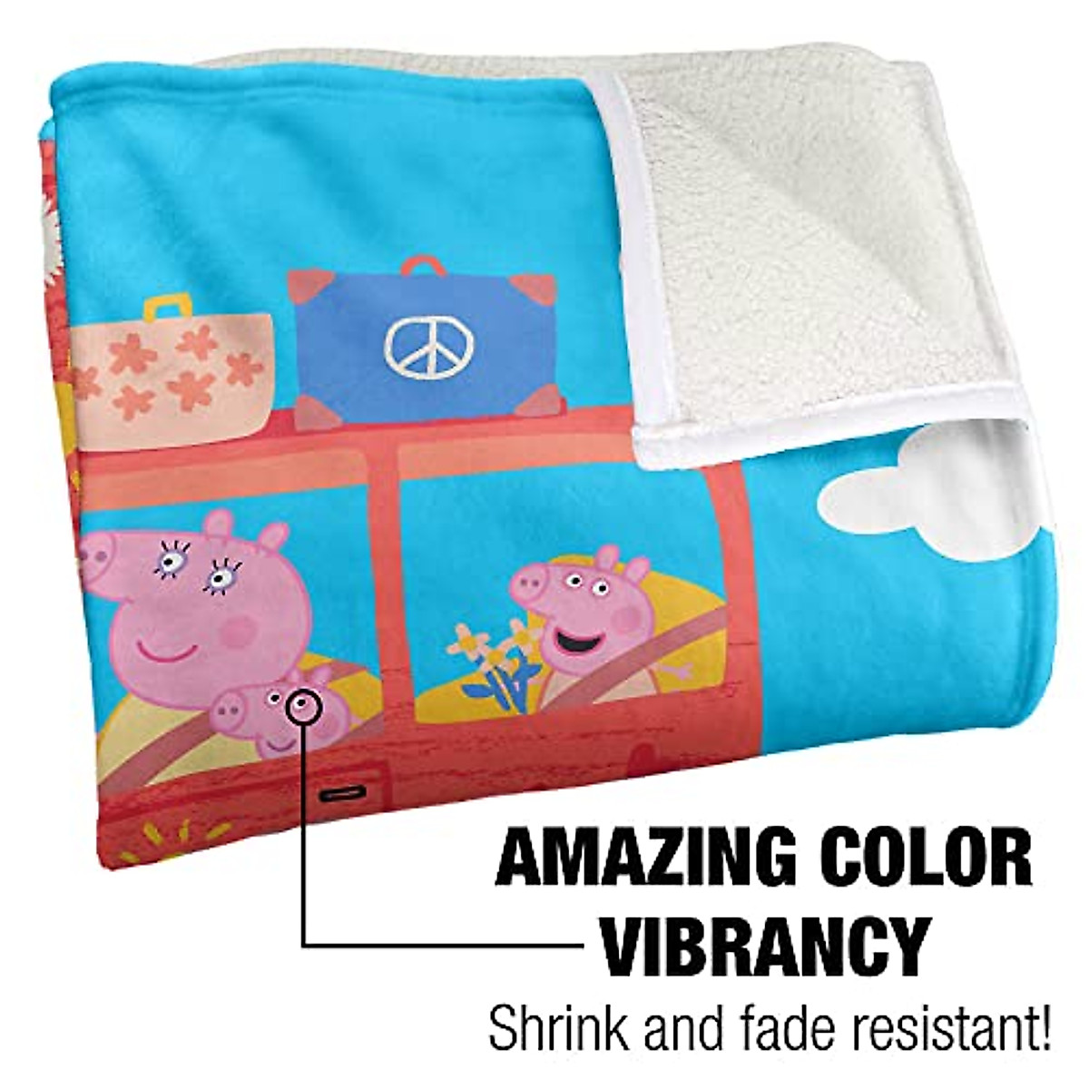 Peppa Pig Blanket, 50"x60" Road Trip with The Family Silky Touch Sherpa Back Super Soft Throw Blanket