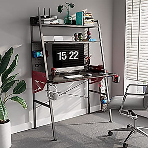 EUREKA ERGONOMIC LED Gaming Desk with Shelves, Dual Pegboards, 43'' Computer PC Desk with Hutch Storage, Gaming Table Ladder Desk with Mouse Pad, Cup & Headphone Holder, Teens Study, Small Space