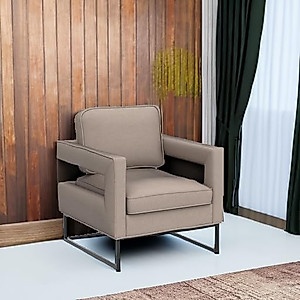 Alunaune Modern Accent Chair Living Room Chairs, Mid Century Armchair Upholstered Backrest Lounge Chair Removable Seat Cushion Sofa Reception Chair for Bedroom-Beige