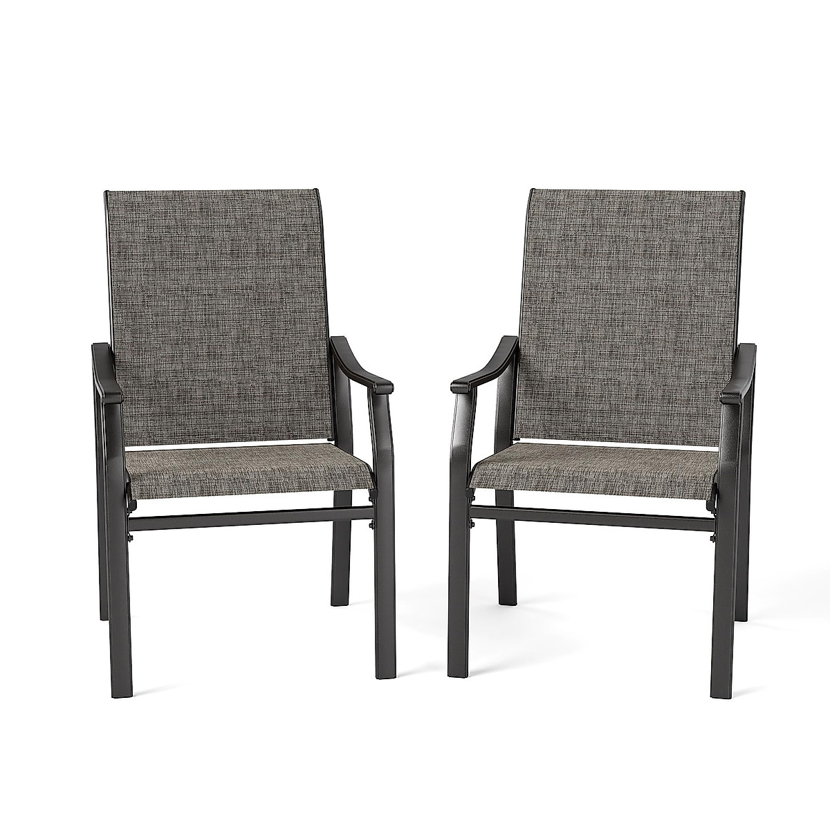 MFSTUDIO Outdoor Patio Dining Chairs, 2 PCS Metal Frame Patio Sling Chairs with Backrest and Armrest, All Weather Resistant Heavy Duty Patio Chair, Grey