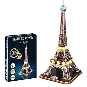 Revell Eiffel Tower LED Light Up Large 3D Puzzles for Adults and Kids Ages 10 Years and up Arts Crafts Building - 84 Pieces