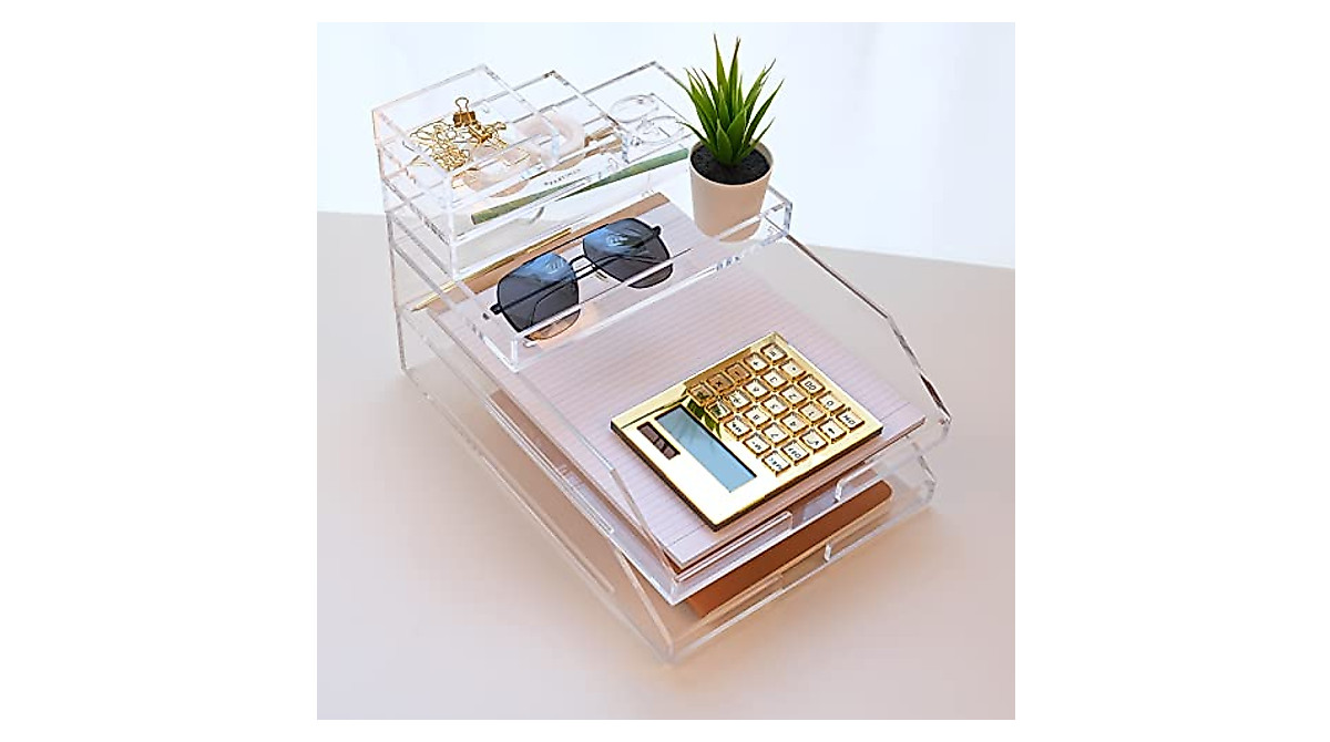 EXPUTRAN Acrylic Calculator with Stand - Gold 12-Digit Eco-Friendly Power