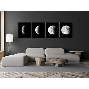 Wieco Art Moon Canvas Prints Wall Art Space Pictures Paintings Large Modern Gallery Wrapped Black and white Abstract Sky Giclee Artwork on Ready to Hang for Living Room Bedroom Home Office Decor