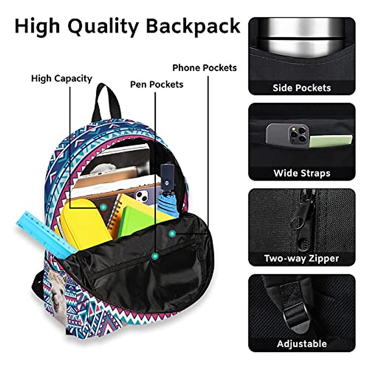 Psxnvid Alpaca Llama Backpack Cartoon Cute Alpaca Bohe Backpacks Travel Hiking Laptop Backpack for Women Men Girls Boys