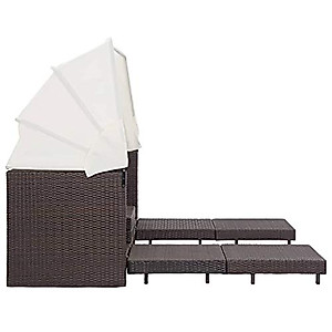 FAMIROSA Extendable 3-Seater Sofa Bed with Roof Poly Rattan Brown