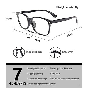 MIGSIR 6 Pack Blue Light Blocking Glasses for Computer Gaming, Fashion Fake Anti Eye Strain Eyeglasses for Women Men (6 Pack Mix-05)