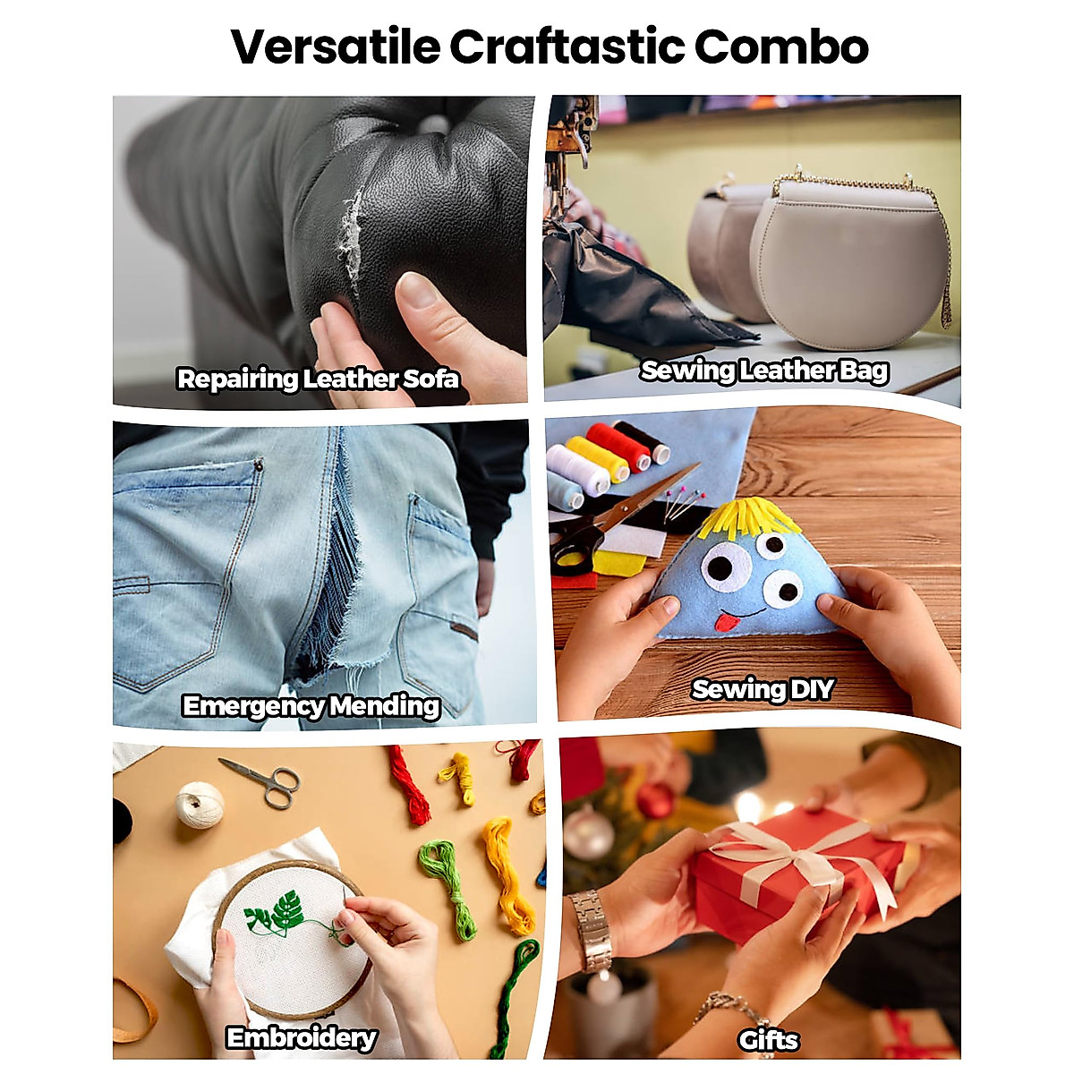 【Upgraded】Leather Upholstery Repair Kit: PLANTIONAL 60pcs Sewing Kit with Waxed and Upholstery Thread, Large-Eye Needle, 3 Sewing Awl, Heavy Duty Sewing Kit for Car Carpet Sofa Shoe Backpack Craft DIY