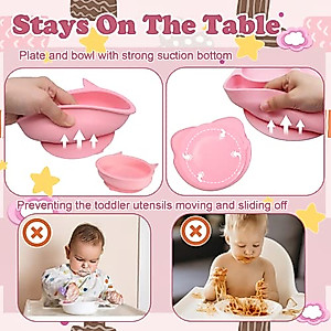 Baby Led Weaning Supplies, 16Pack Silicone Baby Feeding Set Baby Feeding Supplies Baby Eating upplies Infant Self Eating Utensil Set with Suction Bowls Plates Bibs Cups Spoons and Forks - 6+ Months