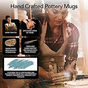 Maison Neuve Riverside Collection 4-Piece Mug Set - Hand Crafted Ceramic Stoneware Mug Set, Modern Dining Mugs, Large & Multipurpose Shape Mugs, Microwave & Dishwasher Safe - California Teal, 16 Oz