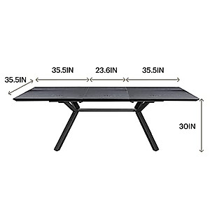 Acanva Expandable Dining Table for 6-8 Seat, Modern Rectangle Design with Extension Leaf for Kitchen Restaurant, Thicker Top and Carbon Steel Pedestal, 70.9''(+23.6)x35.5''x30'', Black