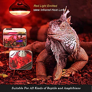 FIVEAGE Reptile Red Heat Lamp 100 Watt, Infrared Basking Spot Lamp, Lizard Heating Lamp for Bearded Dragon Tortoise Snake Chameleon Reptiles and Amphibian Use, 4 Packs