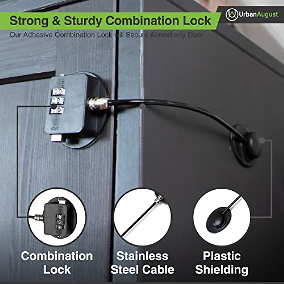 Urban August Adhesive Combination Lock – Childproofing & Baby Safety, Heat Resistance, Easy to Install with Heavy Duty 3M Adhesive Tape, Best for Cabinets, Drawers, Doors & refrigerators (Two)