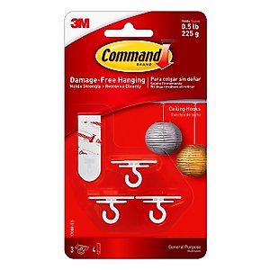Command Ceiling Hooks, Total 12 Hooks with 16 Command Strips, Decorate Damage-Free, 3 count (Pack of 4)